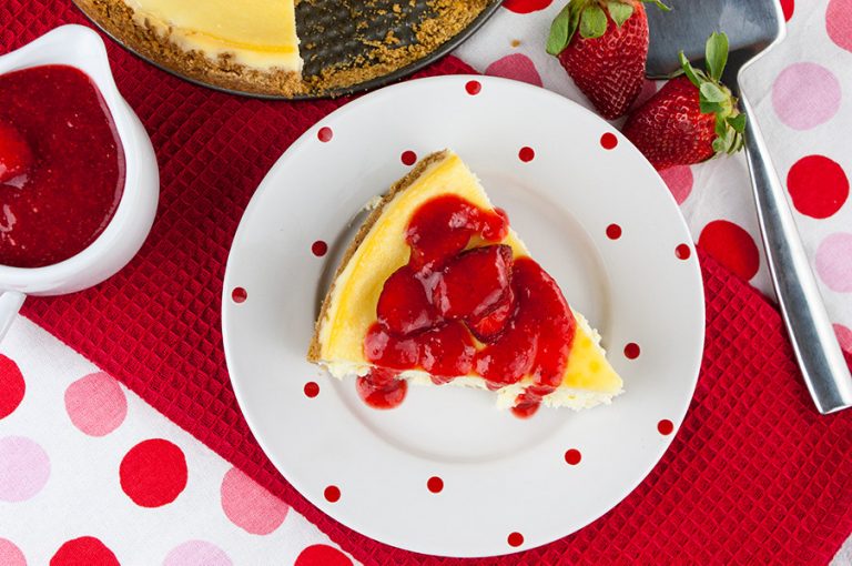 Smooth Creamy Cheesecake (strawberry topping) - Don't Sweat The Recipe